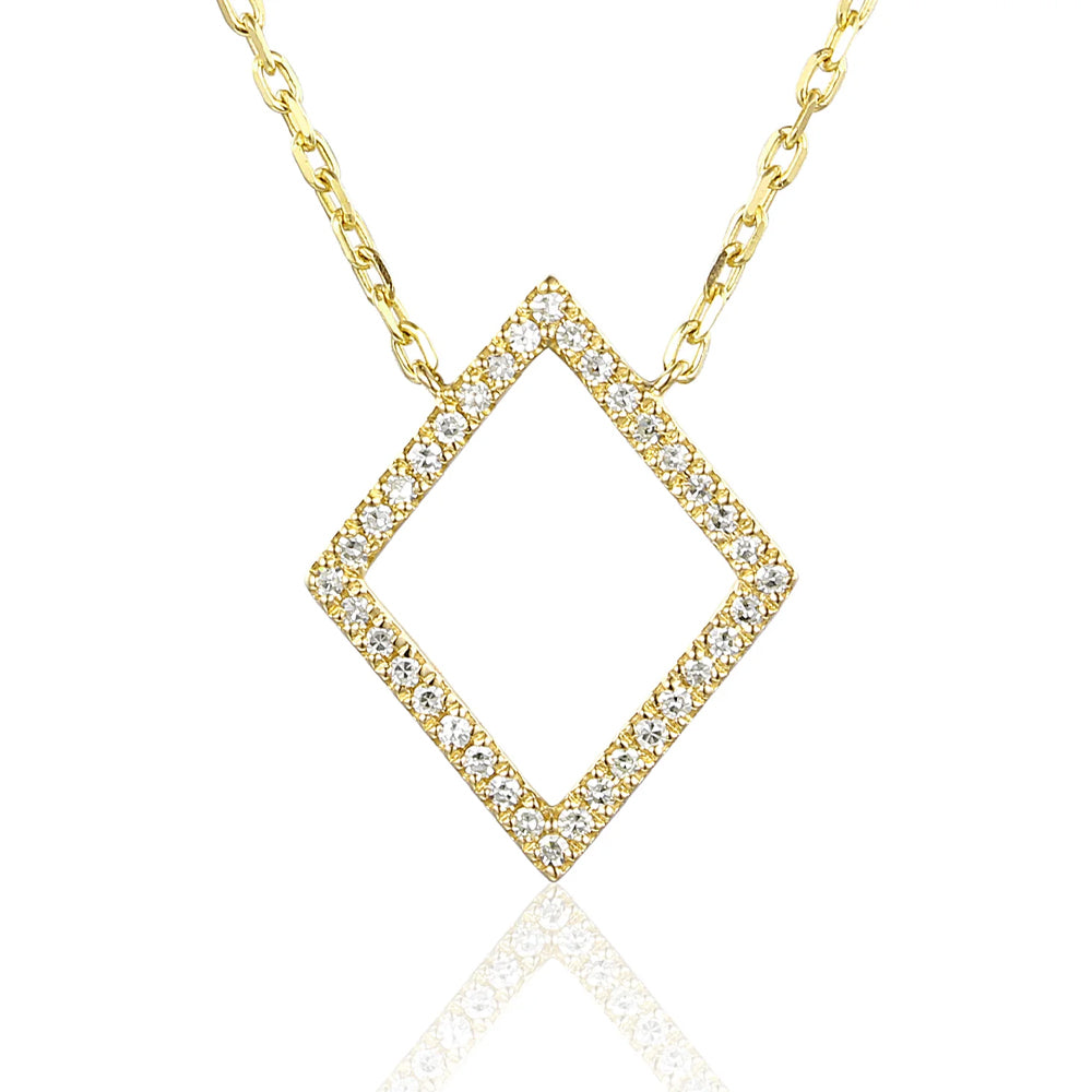 9ct Gold Diamond Set Diamond Shape Outline Geometric Pendant Necklace ...