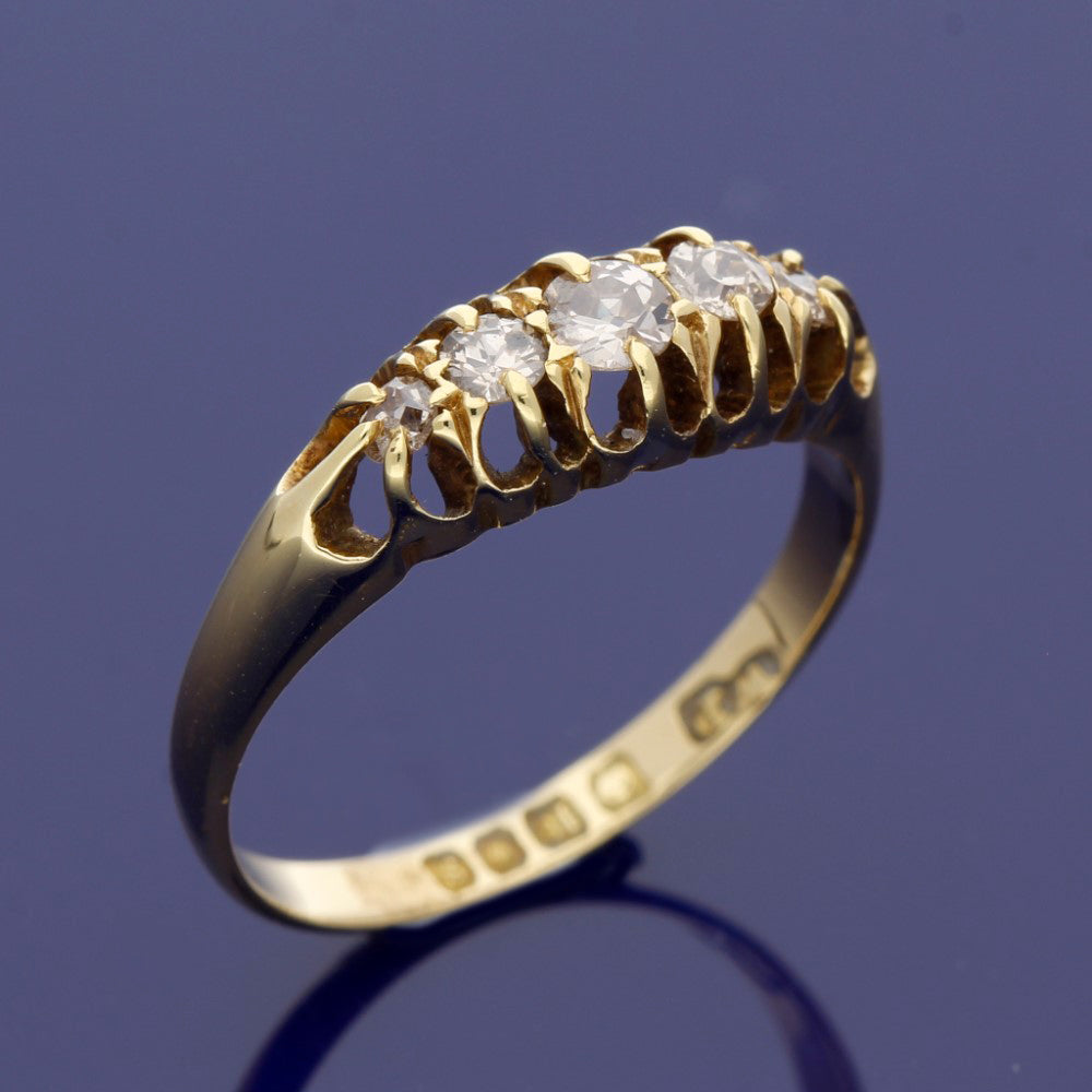 Antique 18ct Yellow Gold Graduated Old Cut Diamond Vintage Ring ...